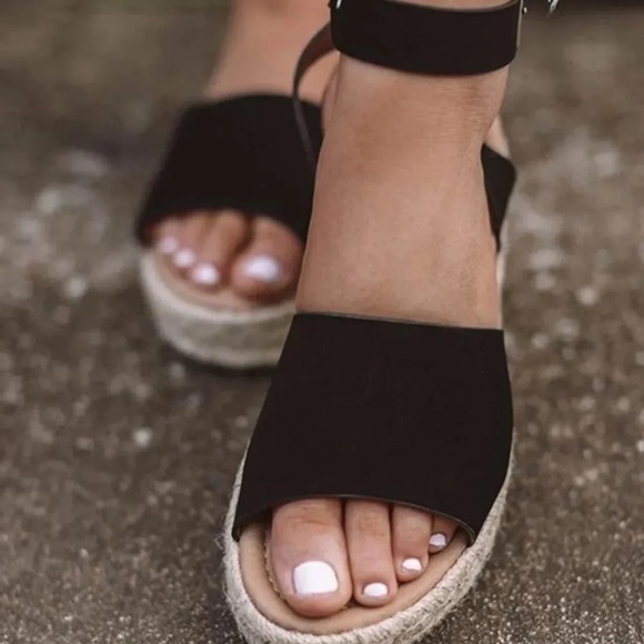 Shoes | Black Single Strap Espadrille Platform Sandals | Poshmark